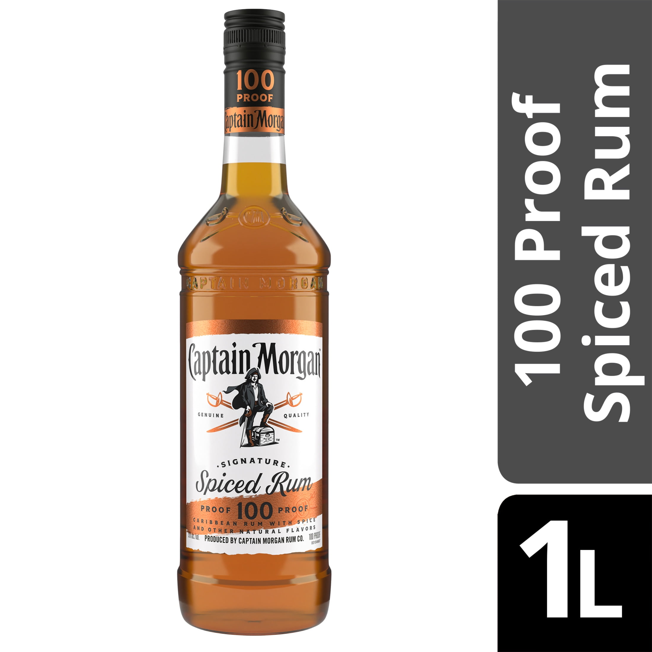 Captain Morgan 100 Proof Spiced Rum, 1 L, 50% ABV - Walmart.com
