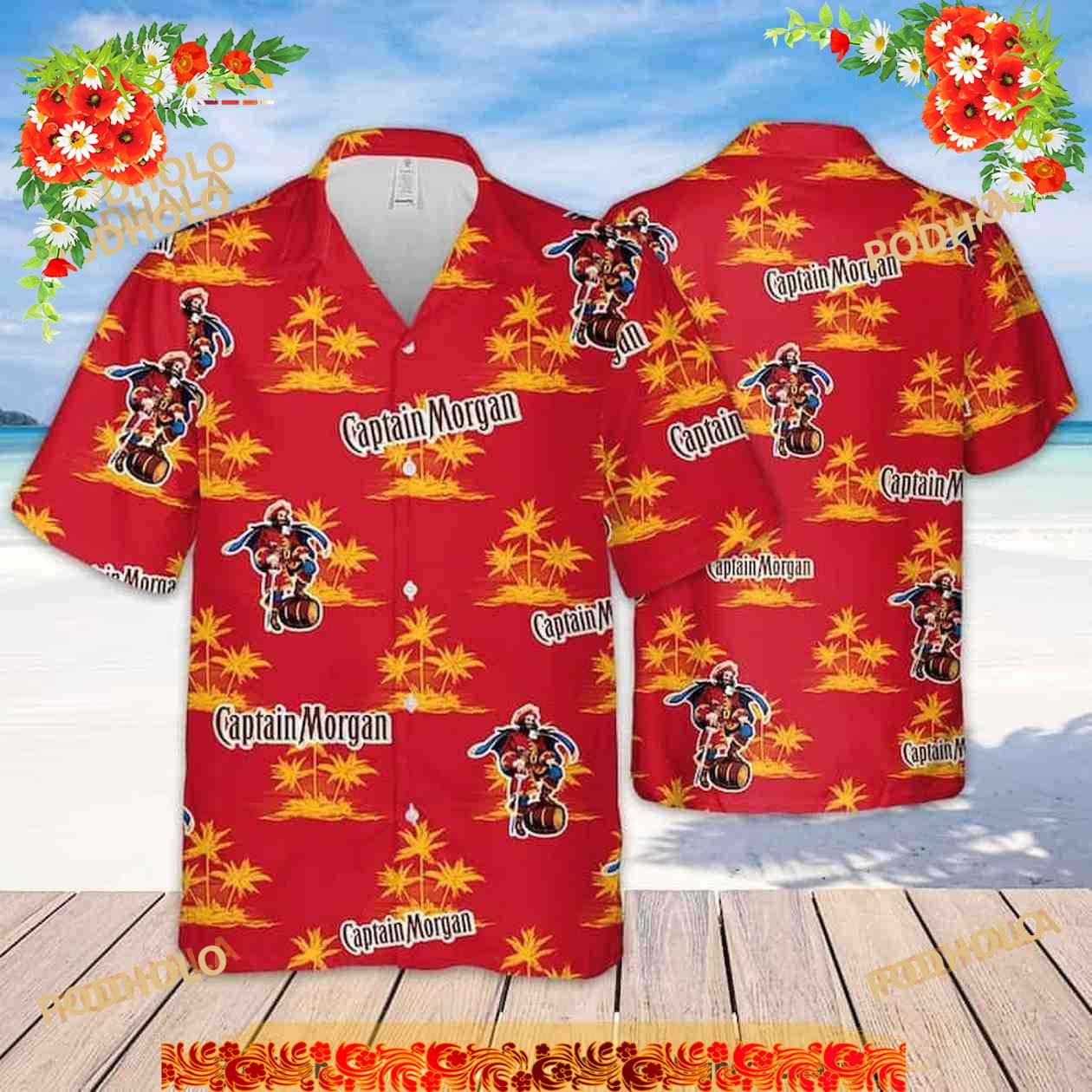 Captain Morgan Hawaiian Shirt, Coconut Island Pattern Gift For Beach ...