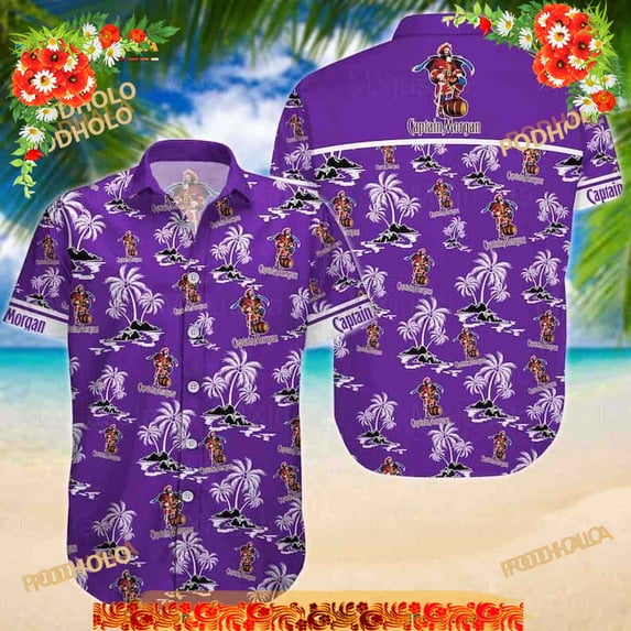 Captain Morgan Hawaiian Shirt, Coconut Tree Pattern Gift For Beach Trip ...
