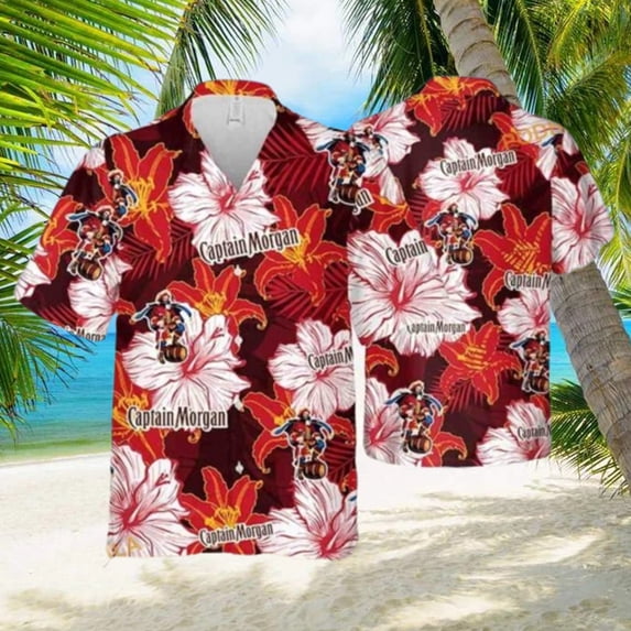 Captain Morgan Hawaiian Shirt Floral Pattern Practical Beach Gift Aloha ...