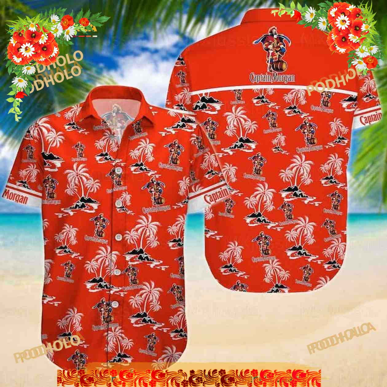 Captain Morgan Hawaiian Shirt, Island Pattern Beach Gift For Friend ...