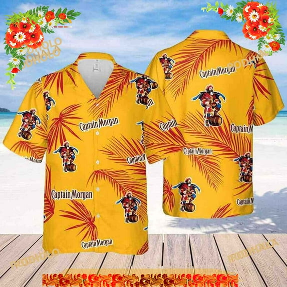 Captain Morgan Hawaiian Shirt, Palm Leaves Pattern Summer Beach Gift ...