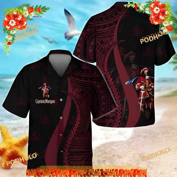 Captain Morgan Hawaiian Shirt, Red Polynesian Summer Gift For Friend ...