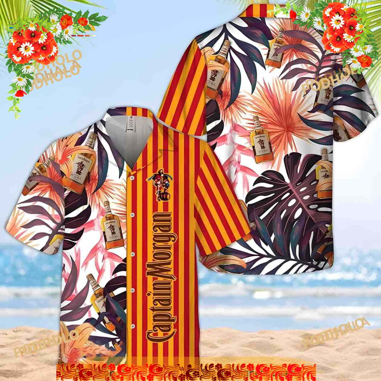 Captain Morgan Hawaiian Shirt, Tropical Foliage Plants Best Beach Gift ...
