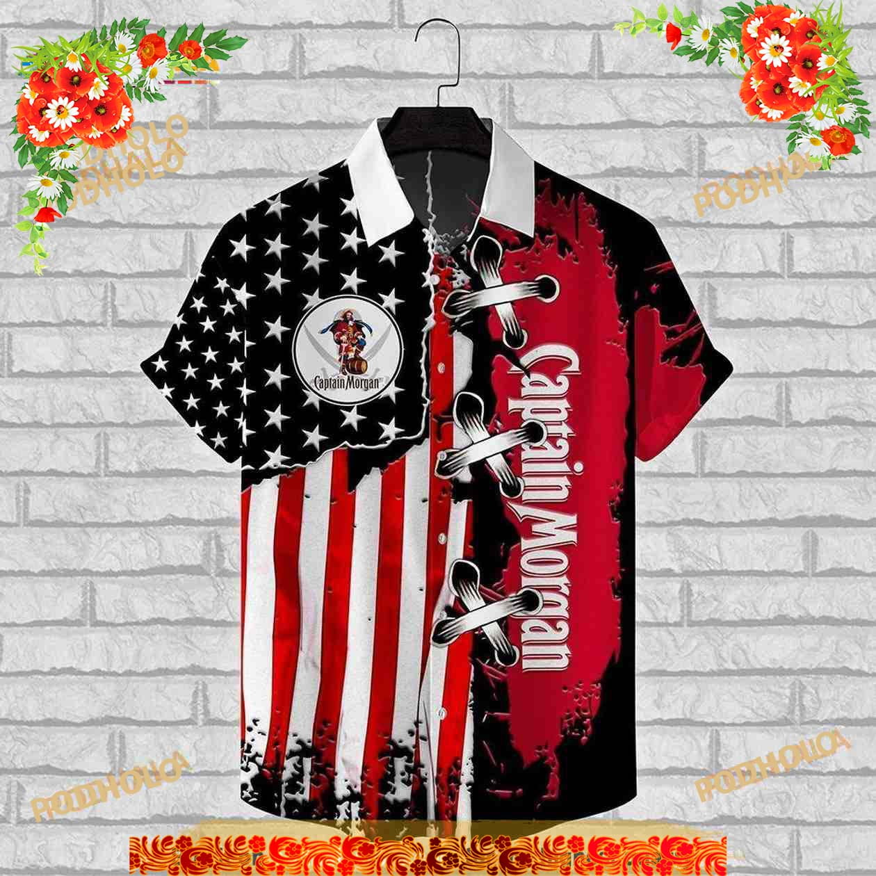 Captain Morgan Hawaiian Shirt, US Flag Independence Day 4th Of July ...