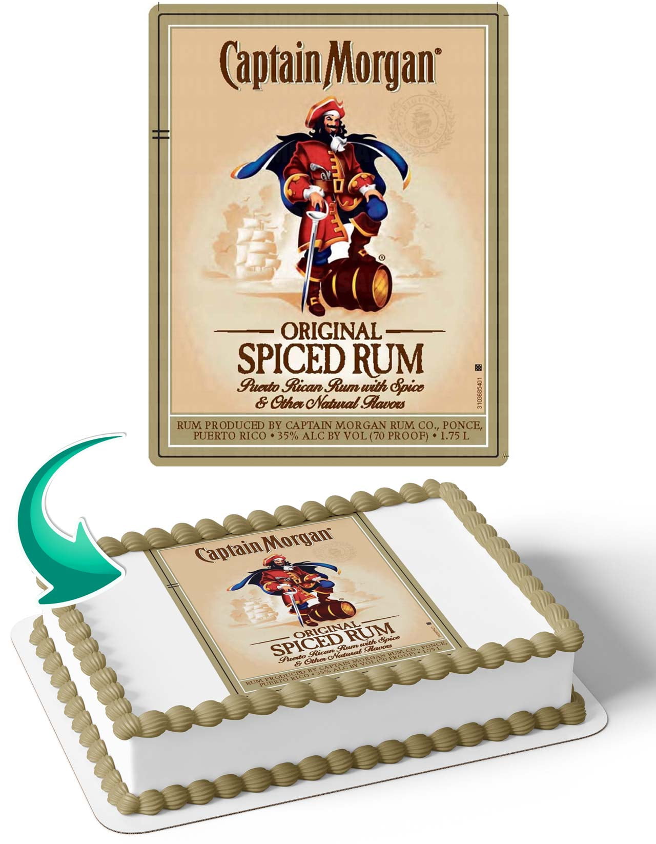 Captain Morgan Spiced Rum Edible Image Cake Topper Personalized ...