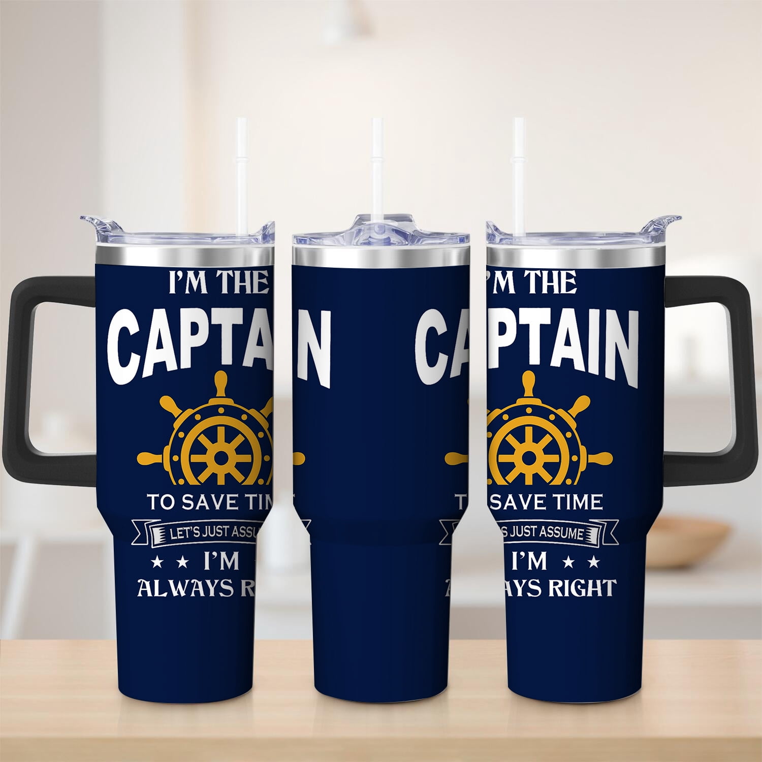 Captain Nautical Design Stainless Steel Insulated Mug with Lid and ...