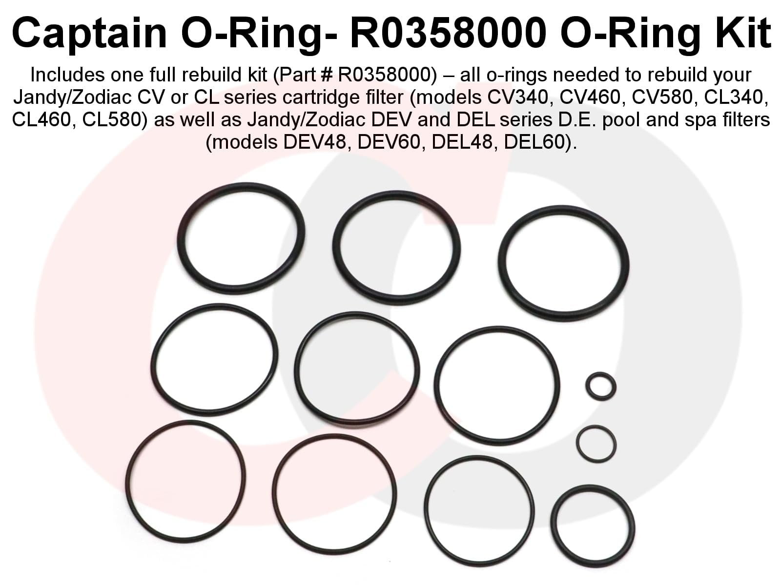 Captain O-Ring - R0358000 O-Ring Kit for Jandy/Zodiac Pool/Spa Filters ...