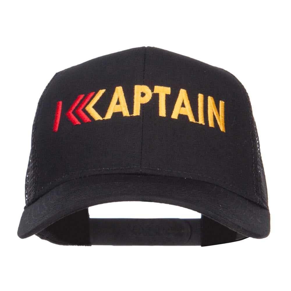 Captain Rank Logo Embroidered Mesh Cap - Black OSFM - Walmart.com
