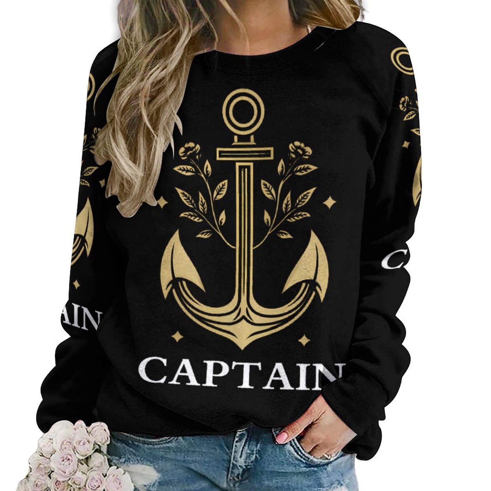 Captain - Sailor Anchor Sailing Boating Golden Rose Sweatshirt for ...