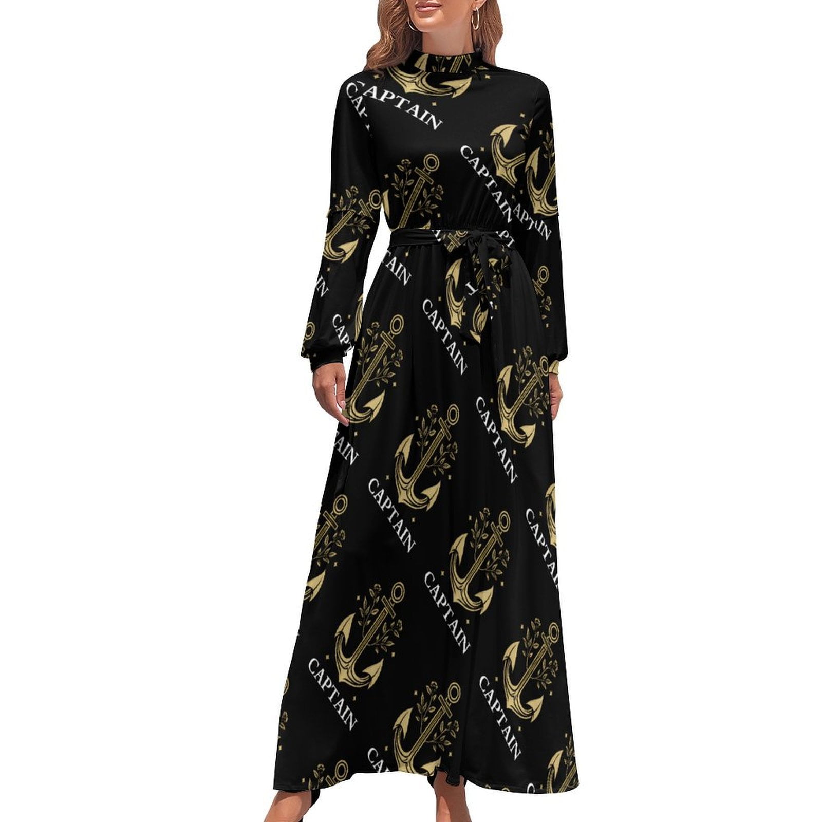 Captain - Sailor Anchor Sailing Boating Golden Rose Women's Fall Maxi ...