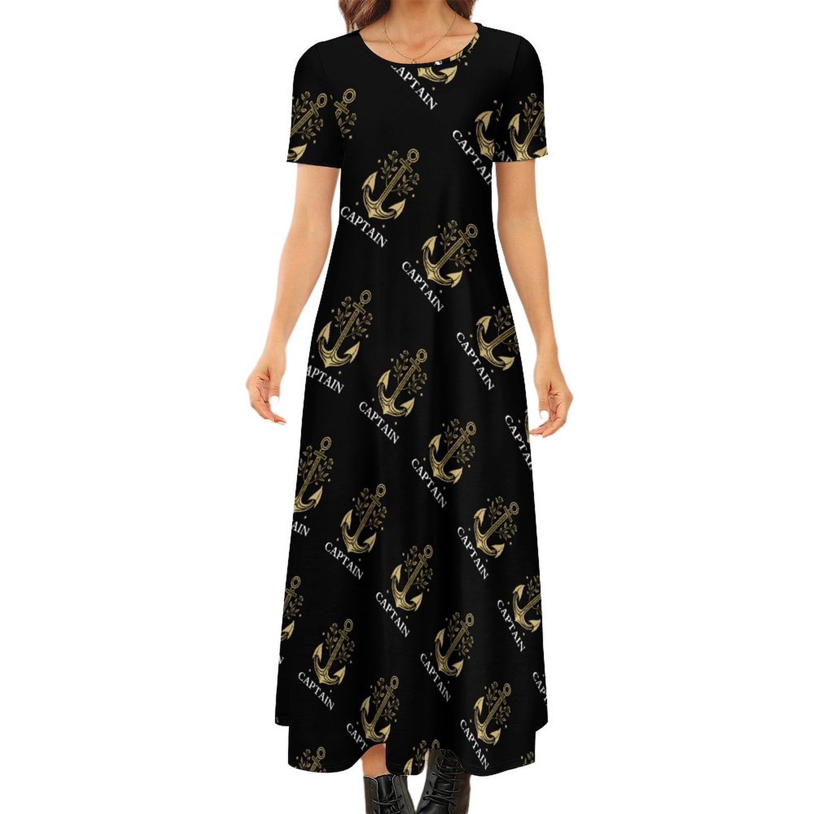 Captain - Sailor Anchor Sailing Boating Golden Rose Women's Maxi Dress ...
