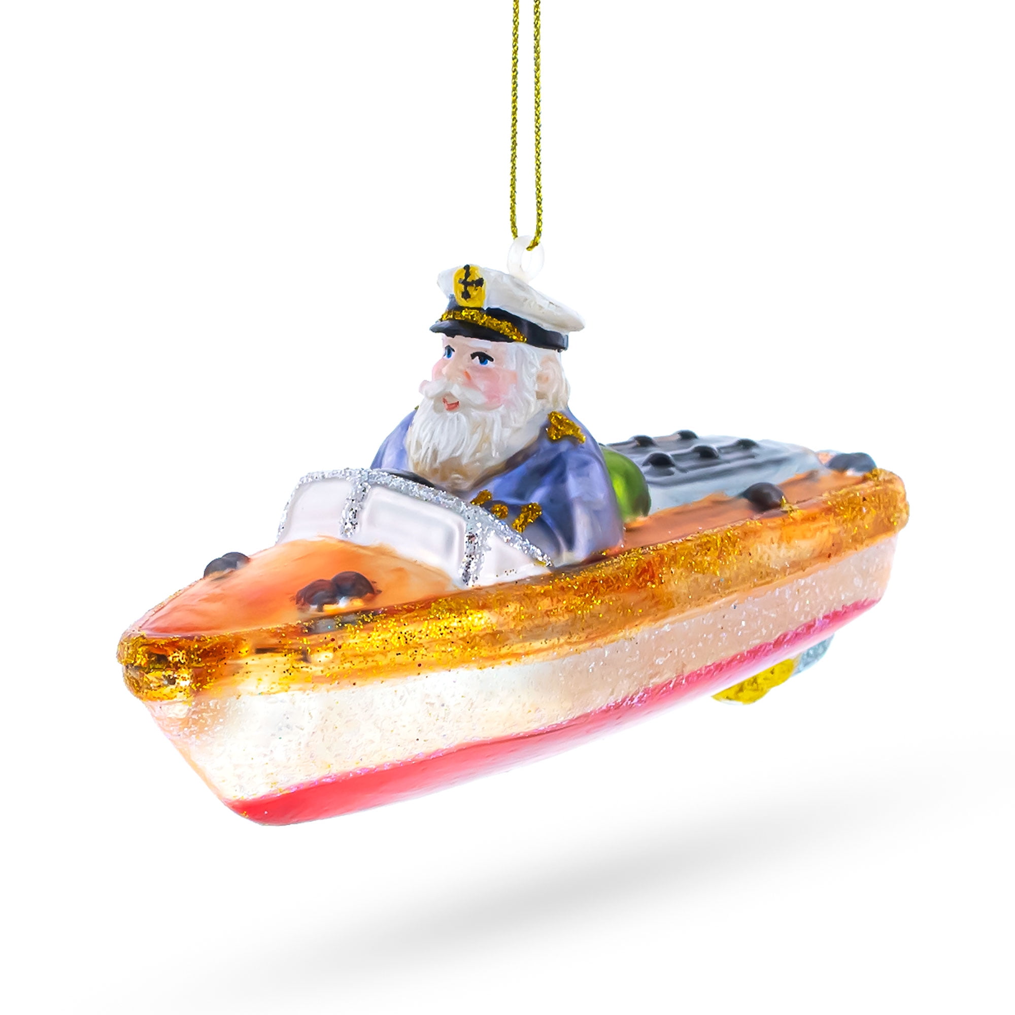 Captain Santa on a Boat Glass Christmas Ornament - Walmart.com