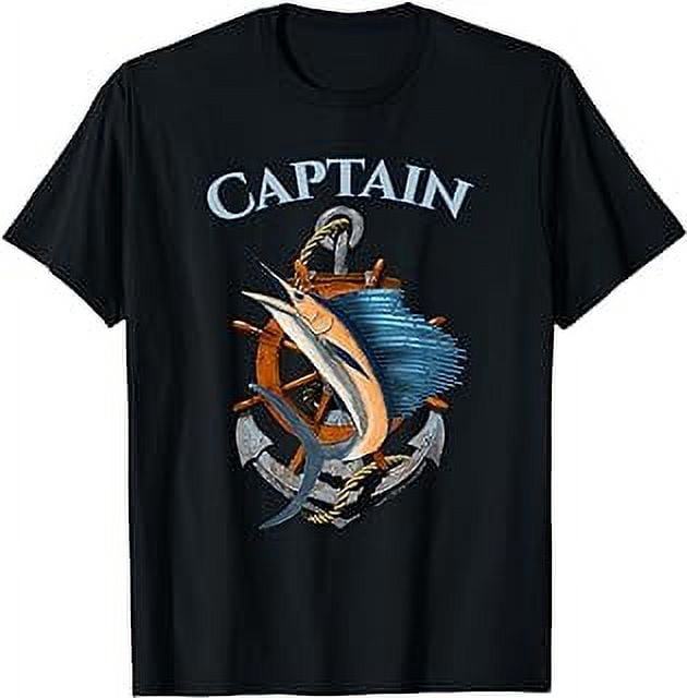 Captain Swordfish Marlin Sailfish Deep Sea Fishing Anchor T-Shirt ...