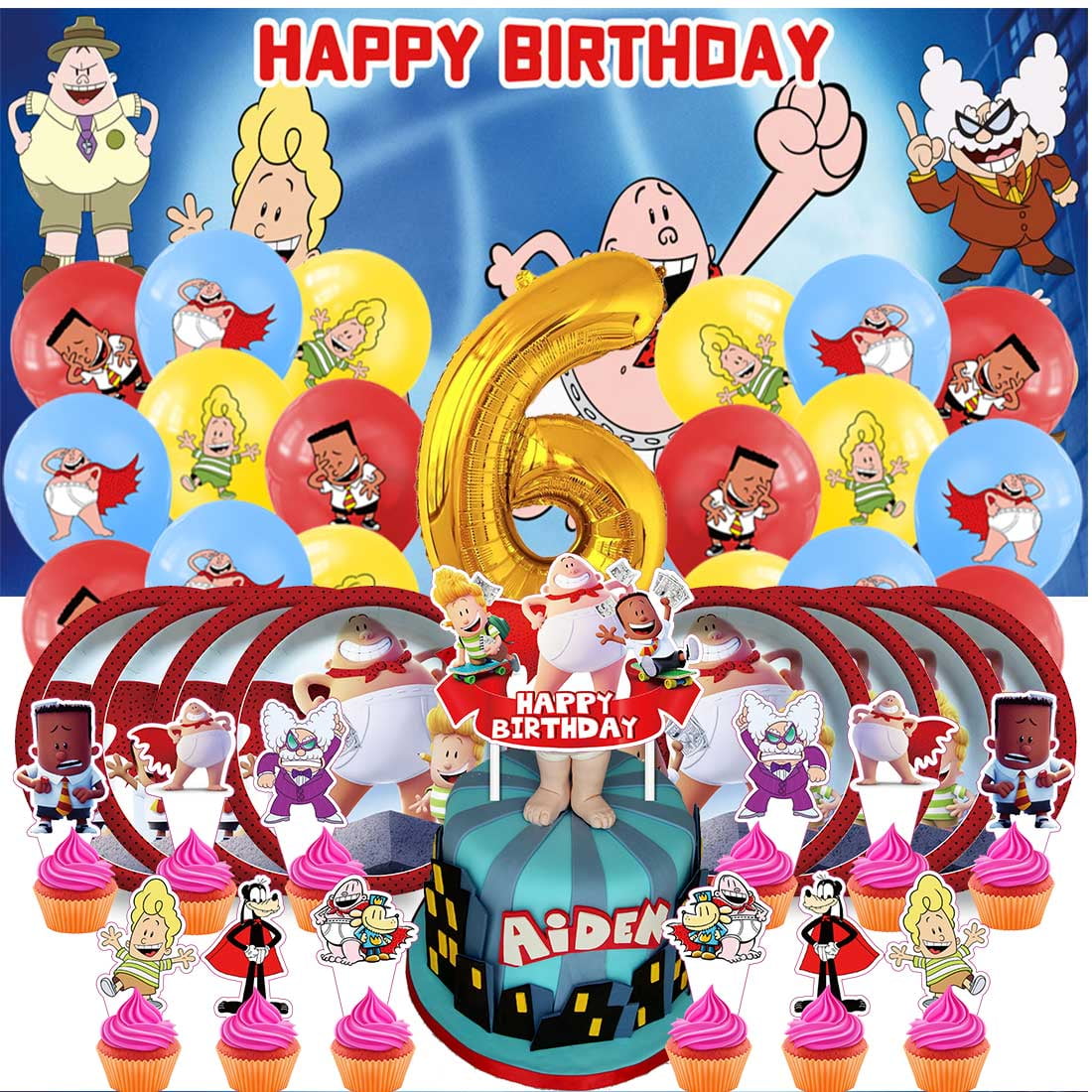Captain Underpants Balloons Party Supplies 6th Decor Tableware Birthday ...