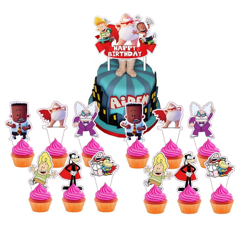 Captain Underpants Cake Topper Cupcake Set Party Supplies Decoration ...