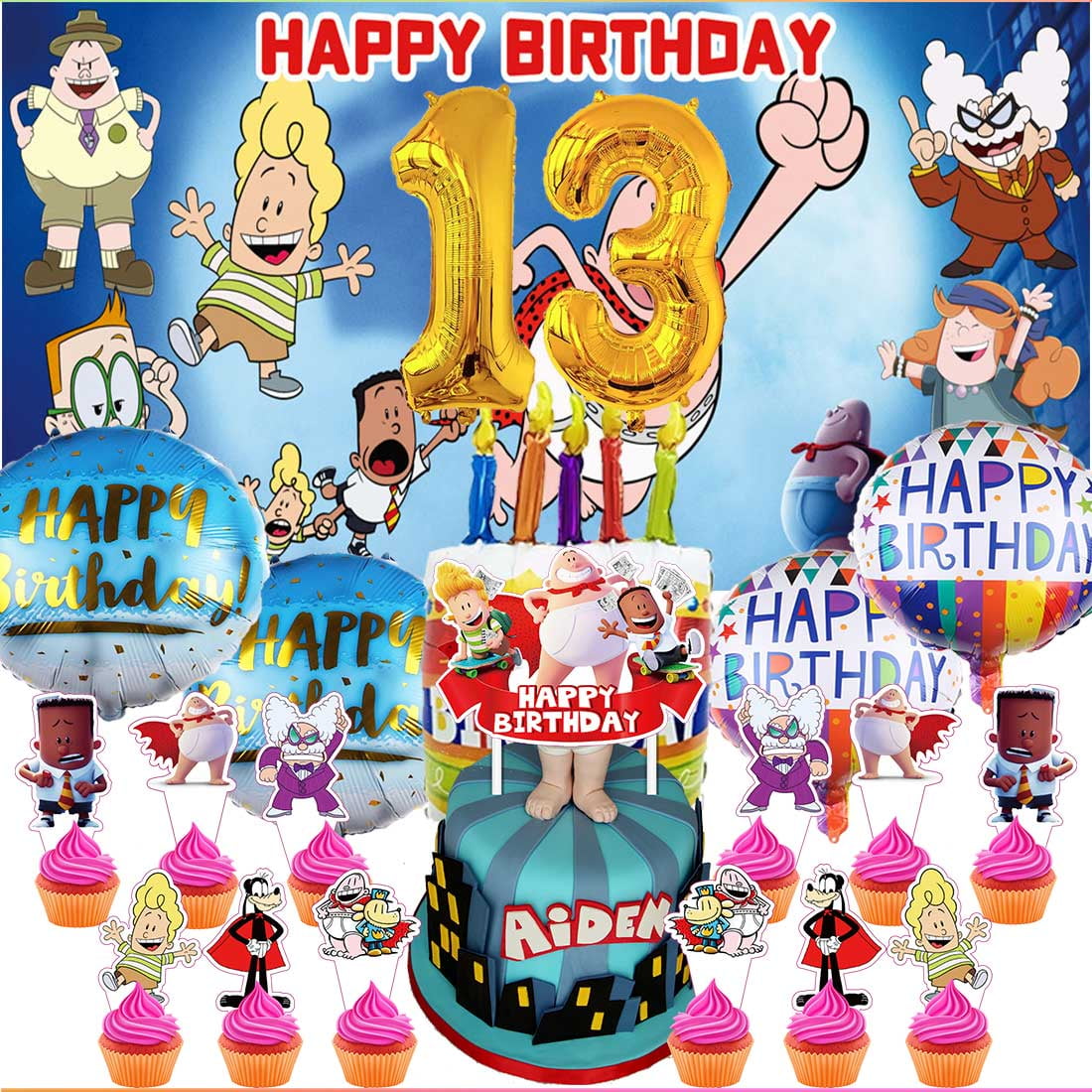 Captain Underpants Party Supplies Decor 13th Kit Balloons Birthday Cake ...