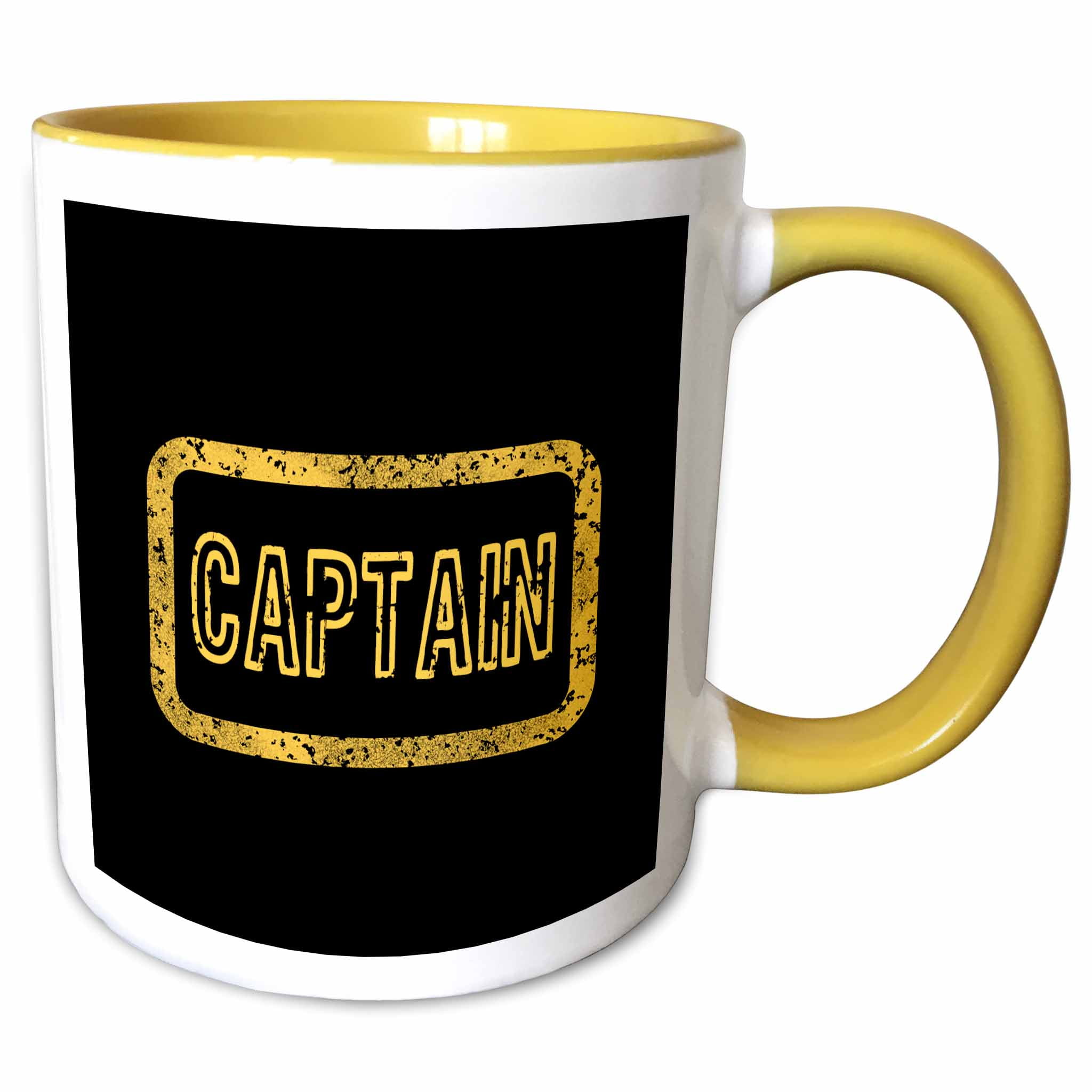Captain ink stamp styled text inside a frame. Yellow on black amulet ...