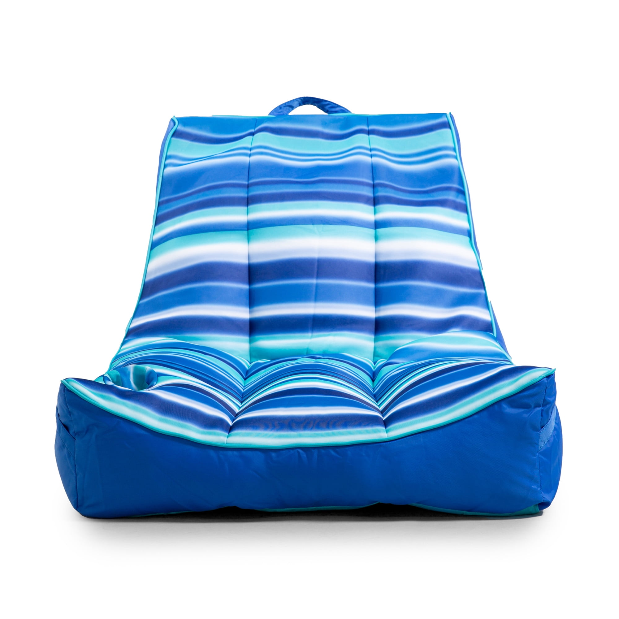 Big Joe Captain's Float No Inflation Needed Pool Lounger with Drink Holder, Blurred Blue Double ...
