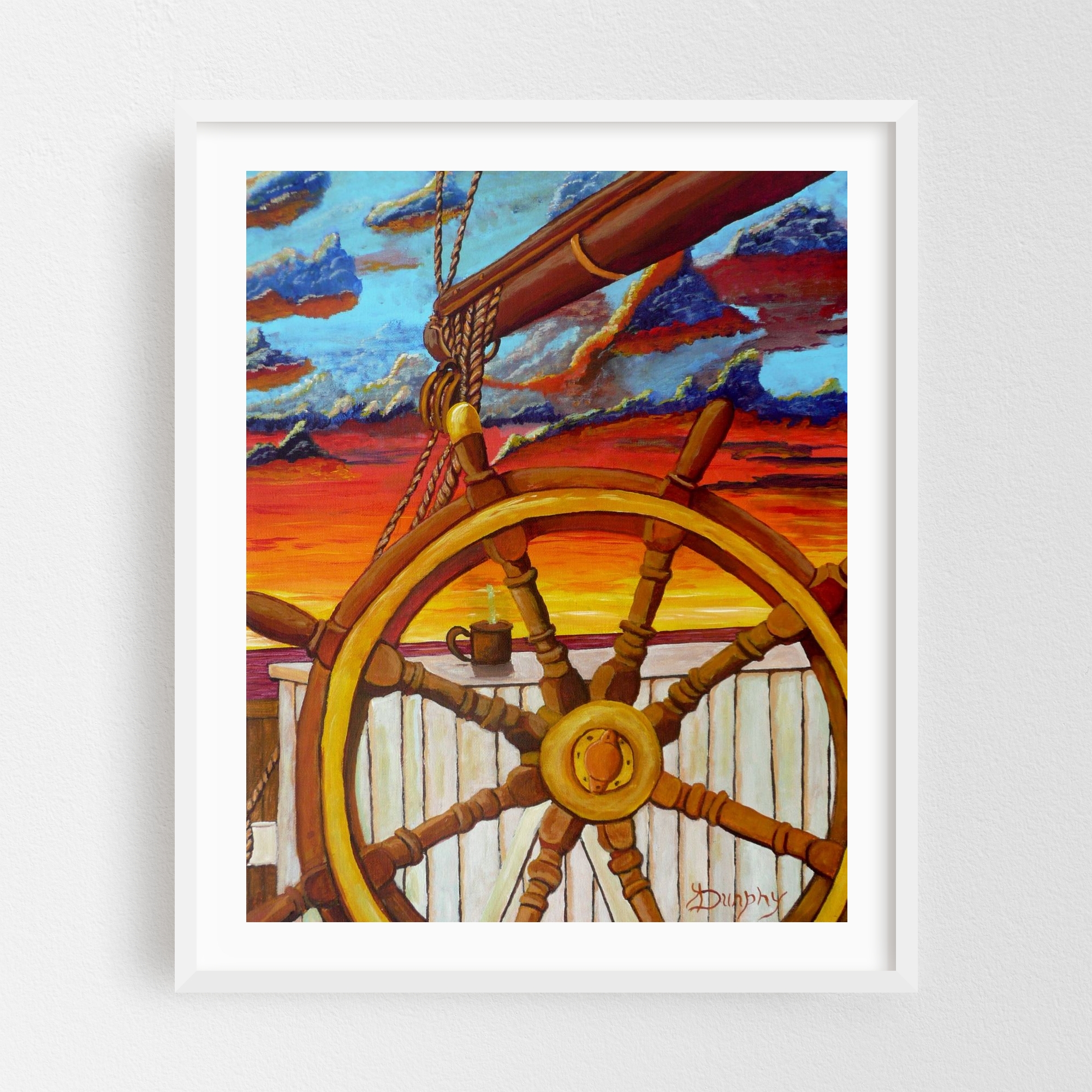 Captains Cup - Painting Nautical Sunset Boat Seascape Coastal Sailboat ...