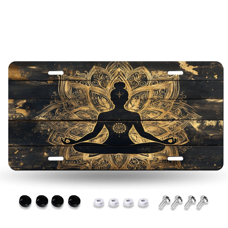 Captivating Depiction of the Silhouette of Yoga Pose License Plate ...