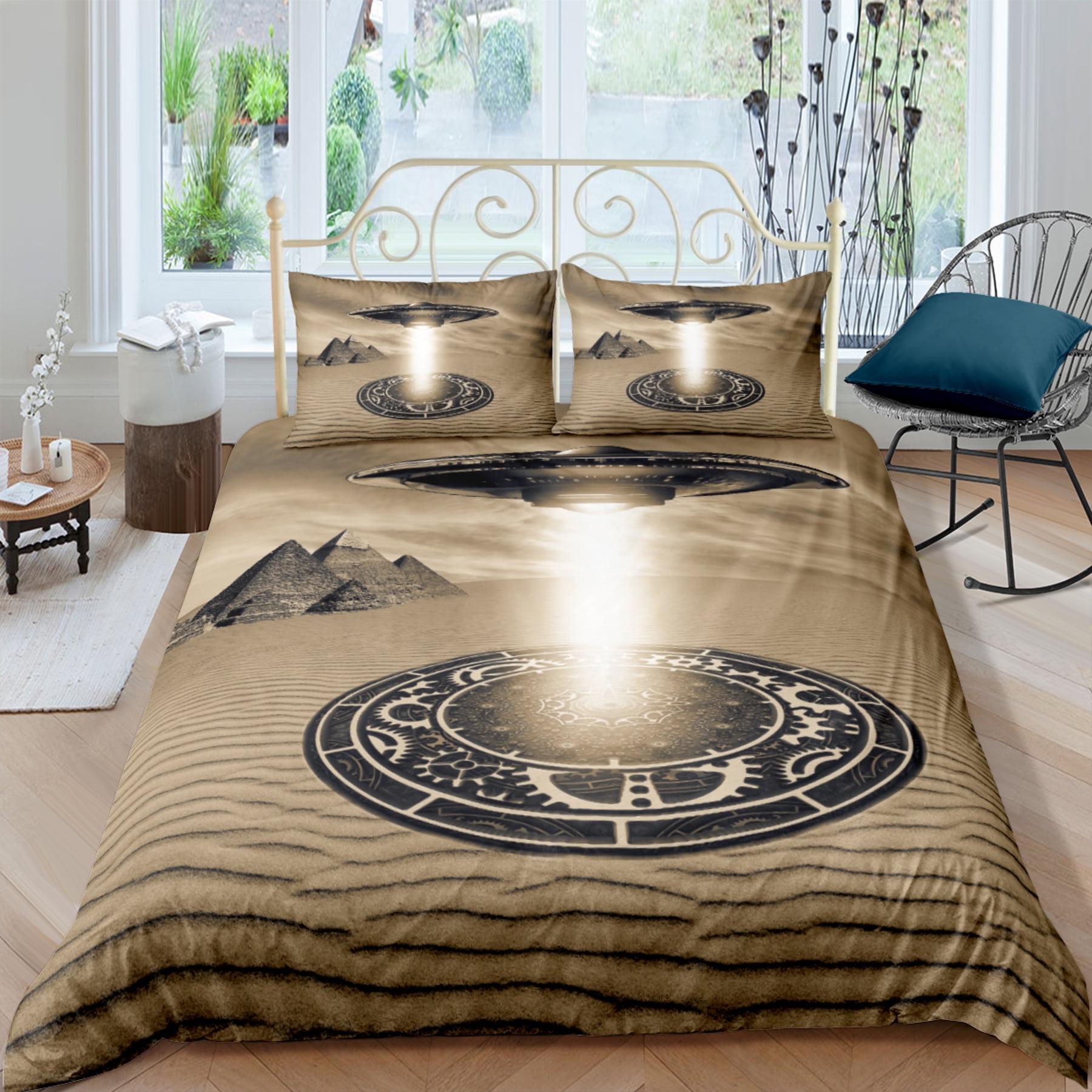 Captivating Desert Landscape Bedding Set with Pyramids & UFOs ...
