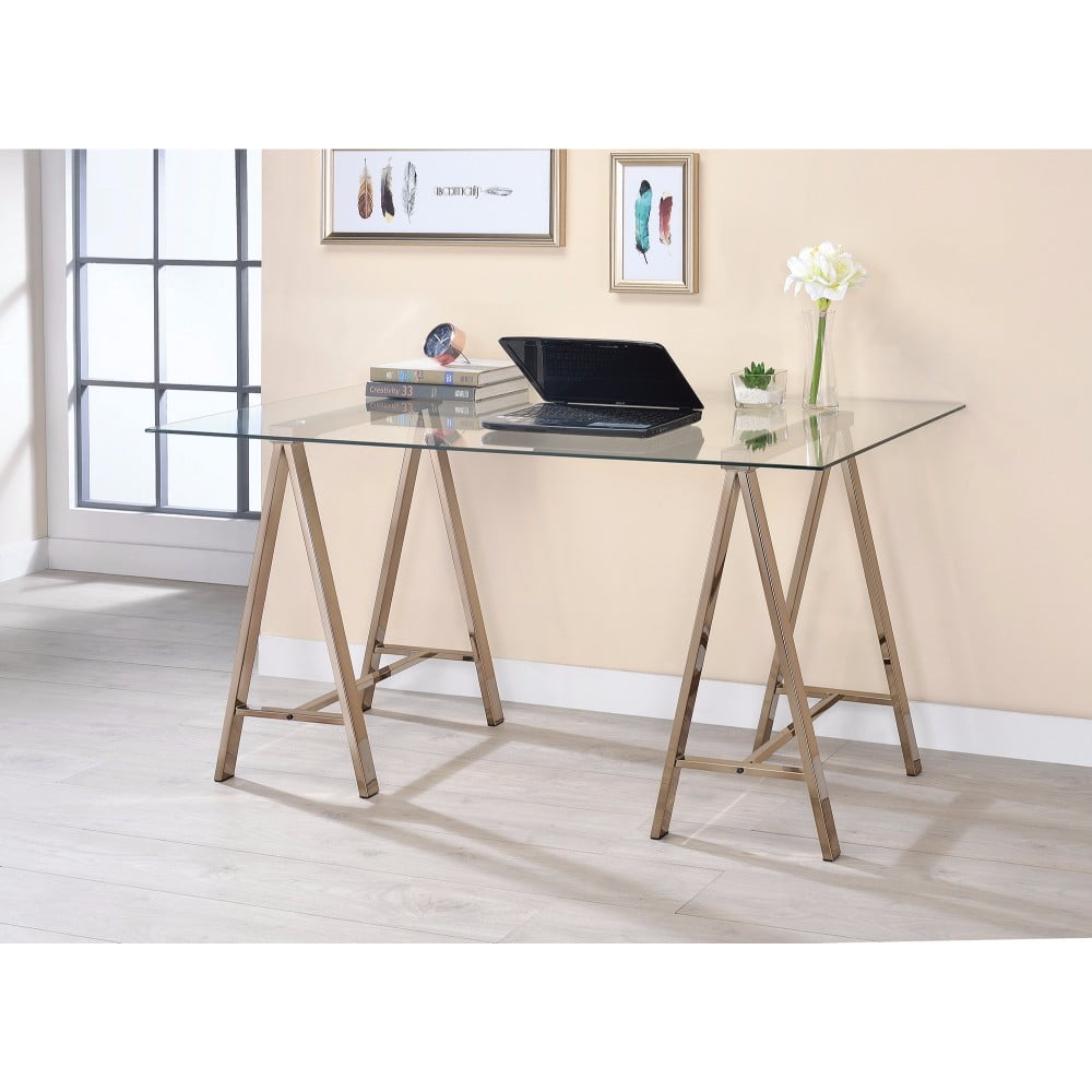 Captivating Metal Writing Desk With Glass Top, Clear And Gold - Walmart.com