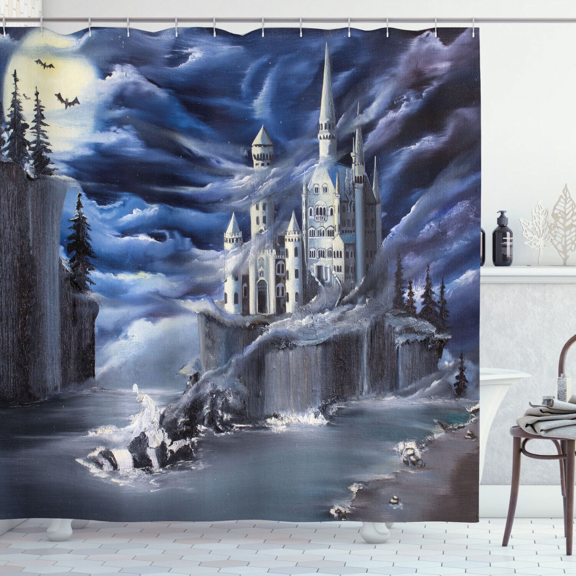 Captivating Moonlit Castle Shower Curtain - Transform Your Bathroom ...