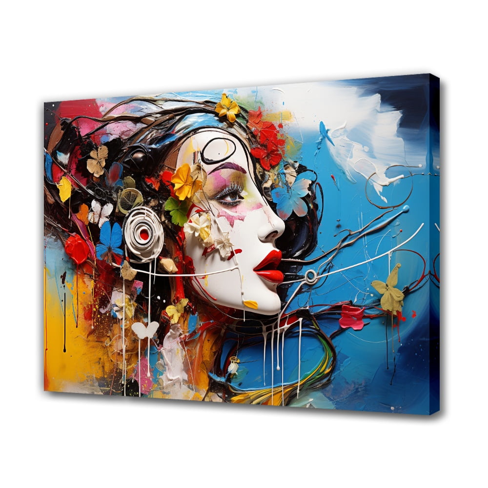 A Captivating Painting Featuring A Woman With Vibrant Multicolored Hair ...