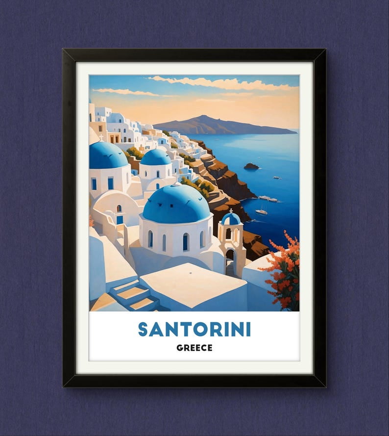 Captivating Santorini Greece Travel Poster - Iconic Blue Domes And ...