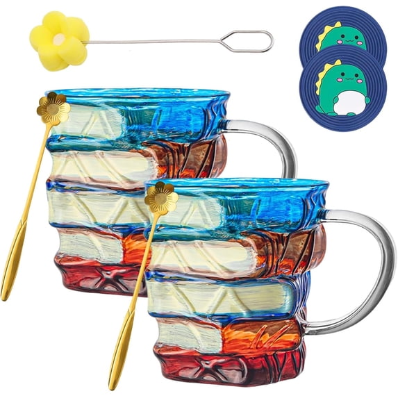 Captivating Vintage Stack Book Mug with Spoon and Cup Brush, 3D Painted ...