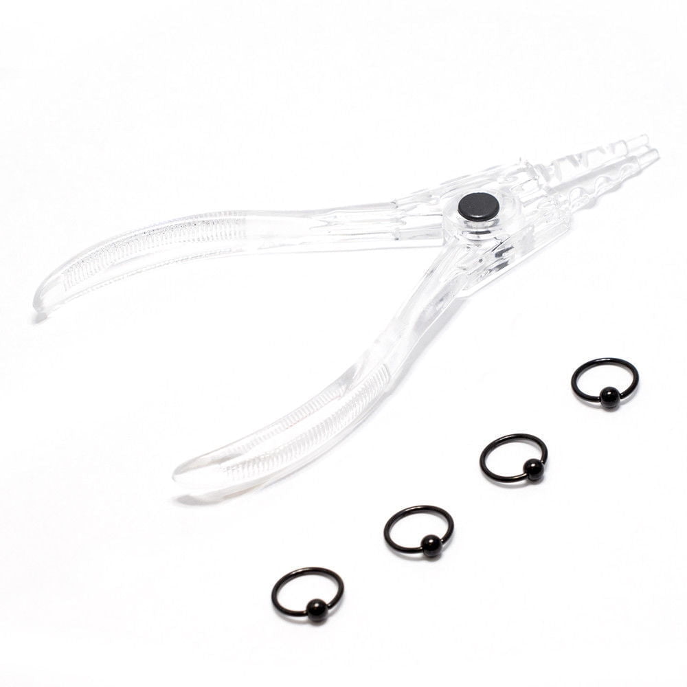 Captive Bead Ring 4pc Lip Septum Piercing & Captive Ring Tool Pliers ...