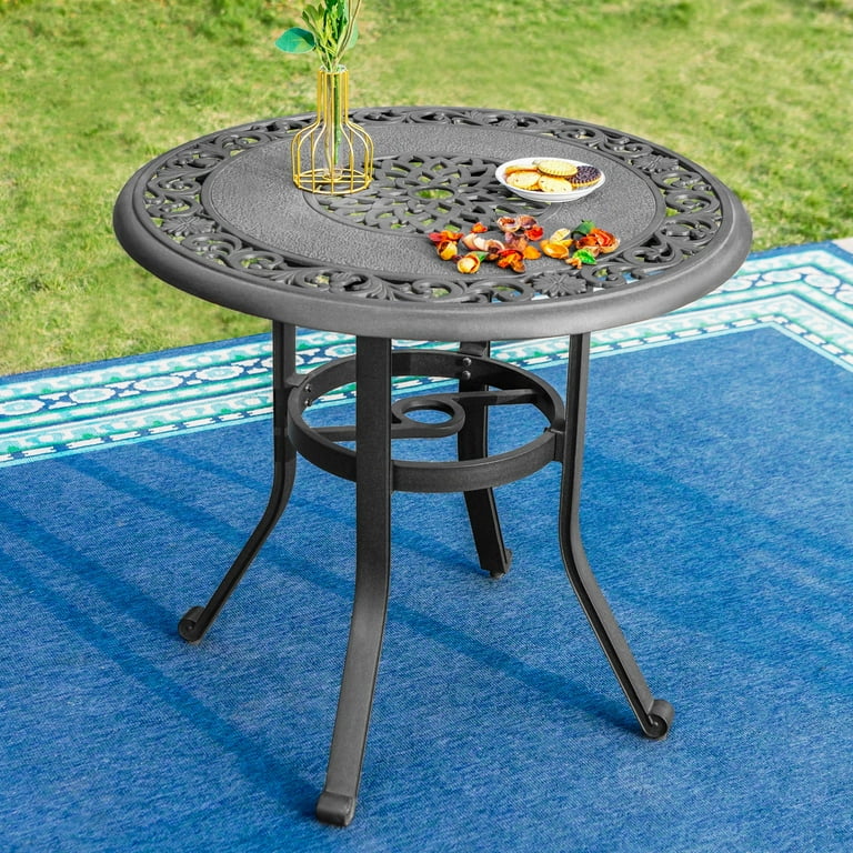 Captive Designs Outdoor Patio Retro Round Cast Aluminum Dining Table Bronze