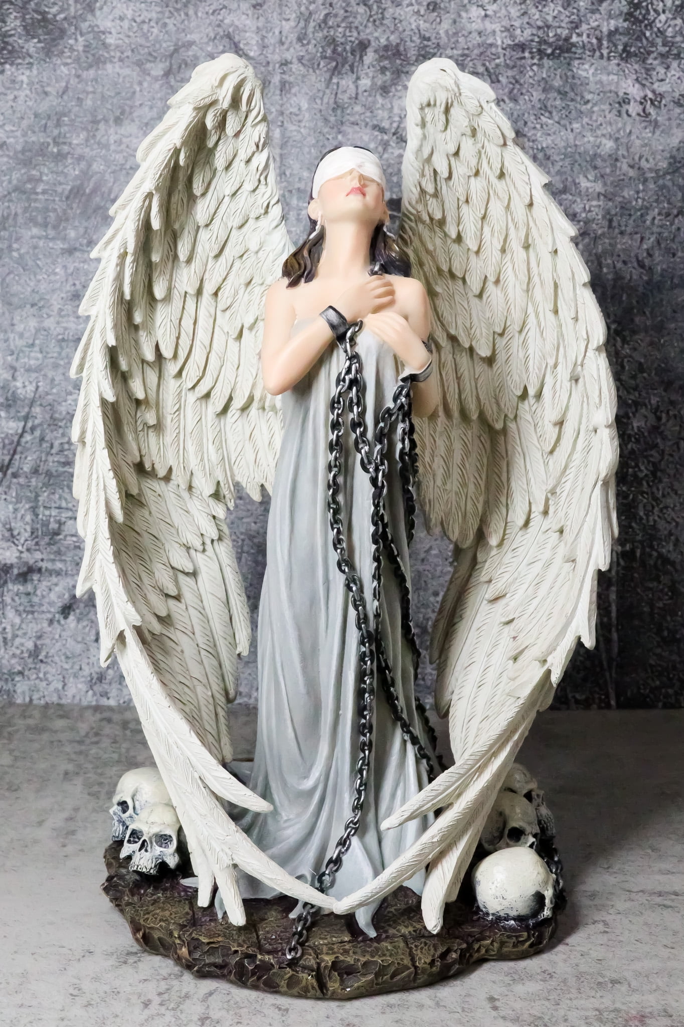 Captive Spirits Blindfolded Standing Angel Tied In Chains By Skulls ...