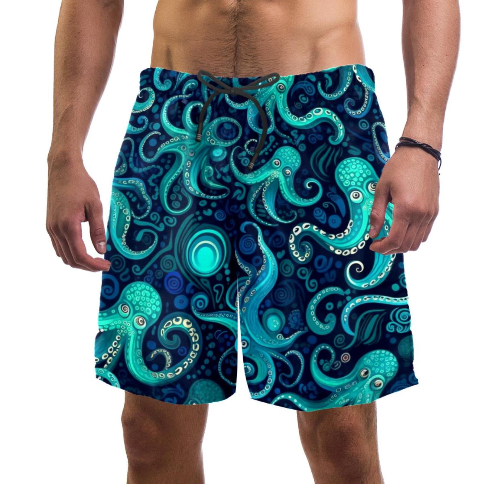 Capture The Beach Vibes Mens Ocean Octopus Swim Trunks Beach Shorts Bathing Suits With