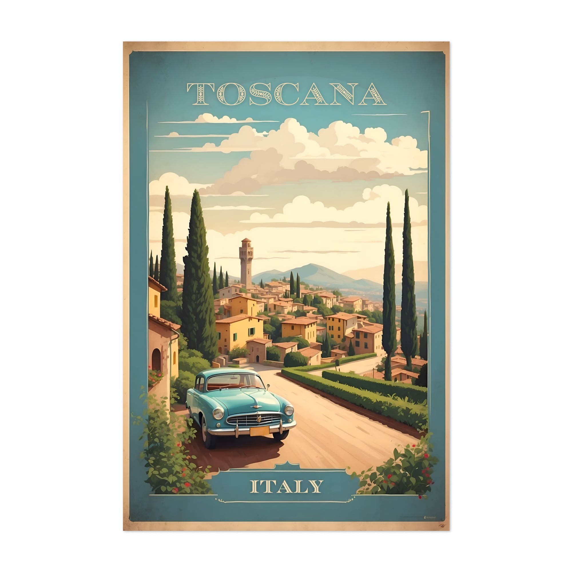 Capturing Toscana's Beauty: Vintage Retro Travel Art - Tuscany Italy ...