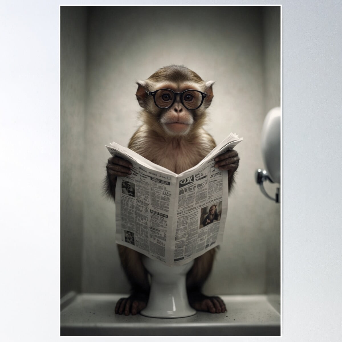 Capuchin Monkey Reading Newspaper On Toilet Poster Wall Art, Modern ...