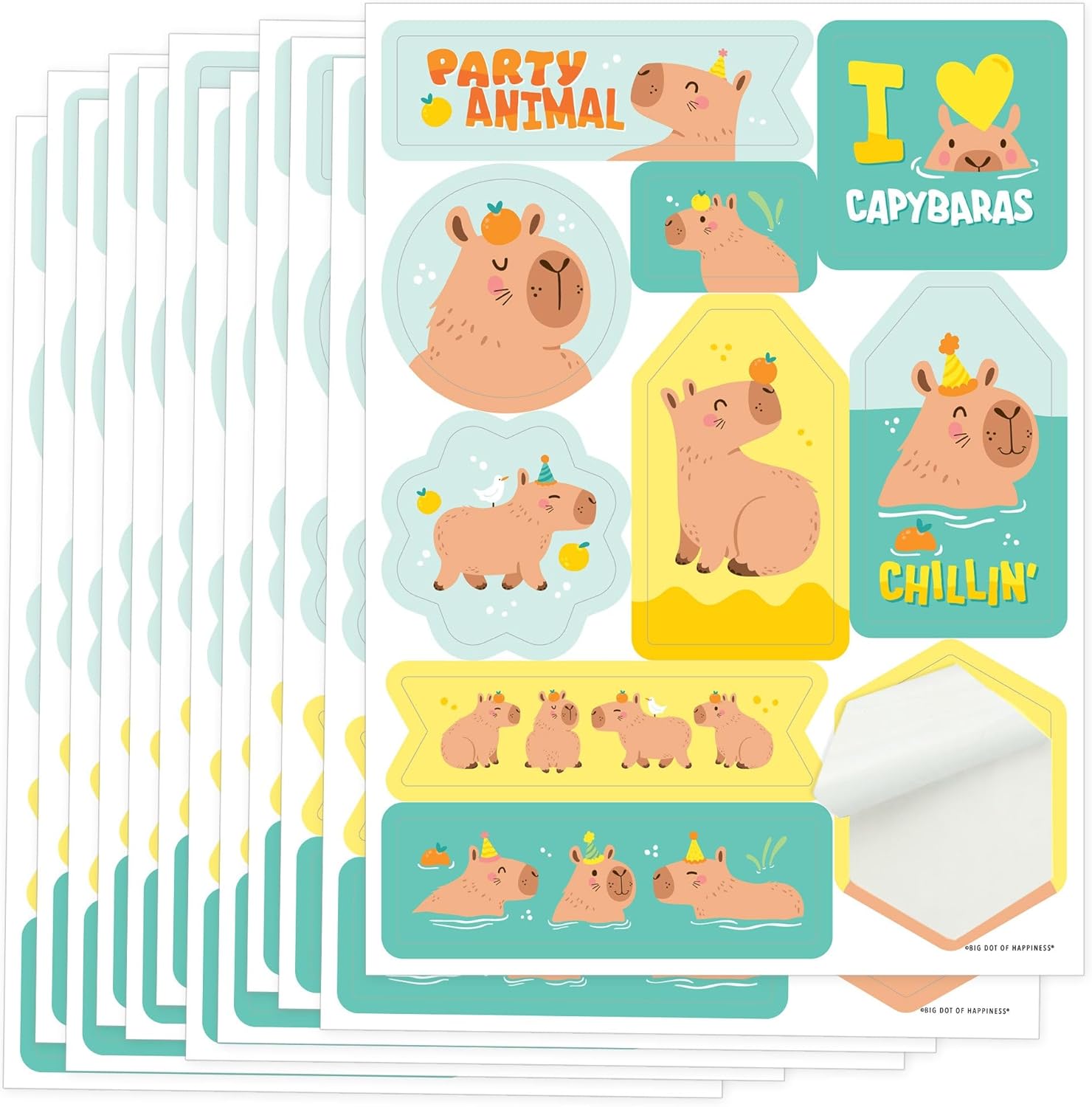 Capy Birthday - Capybara Party Favor Sticker Set - 12 Sheets - 120 ...
