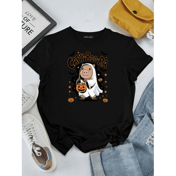 Capy-Boo-Ra Halloween Ghost Pun Unisex T-Shirt Cute Capybara Funny ...