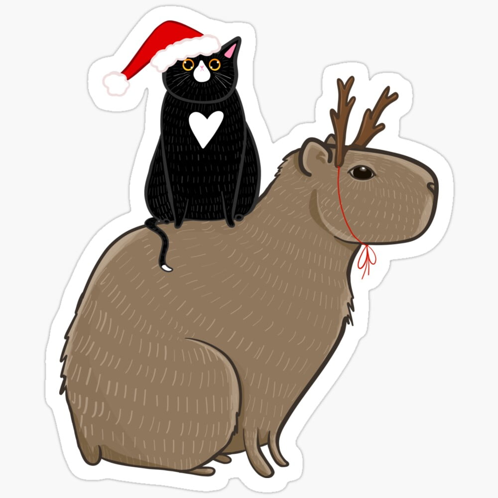 Capy Christmas And Cat Sticker Phone Decal Water Bottle Stickers Car ...