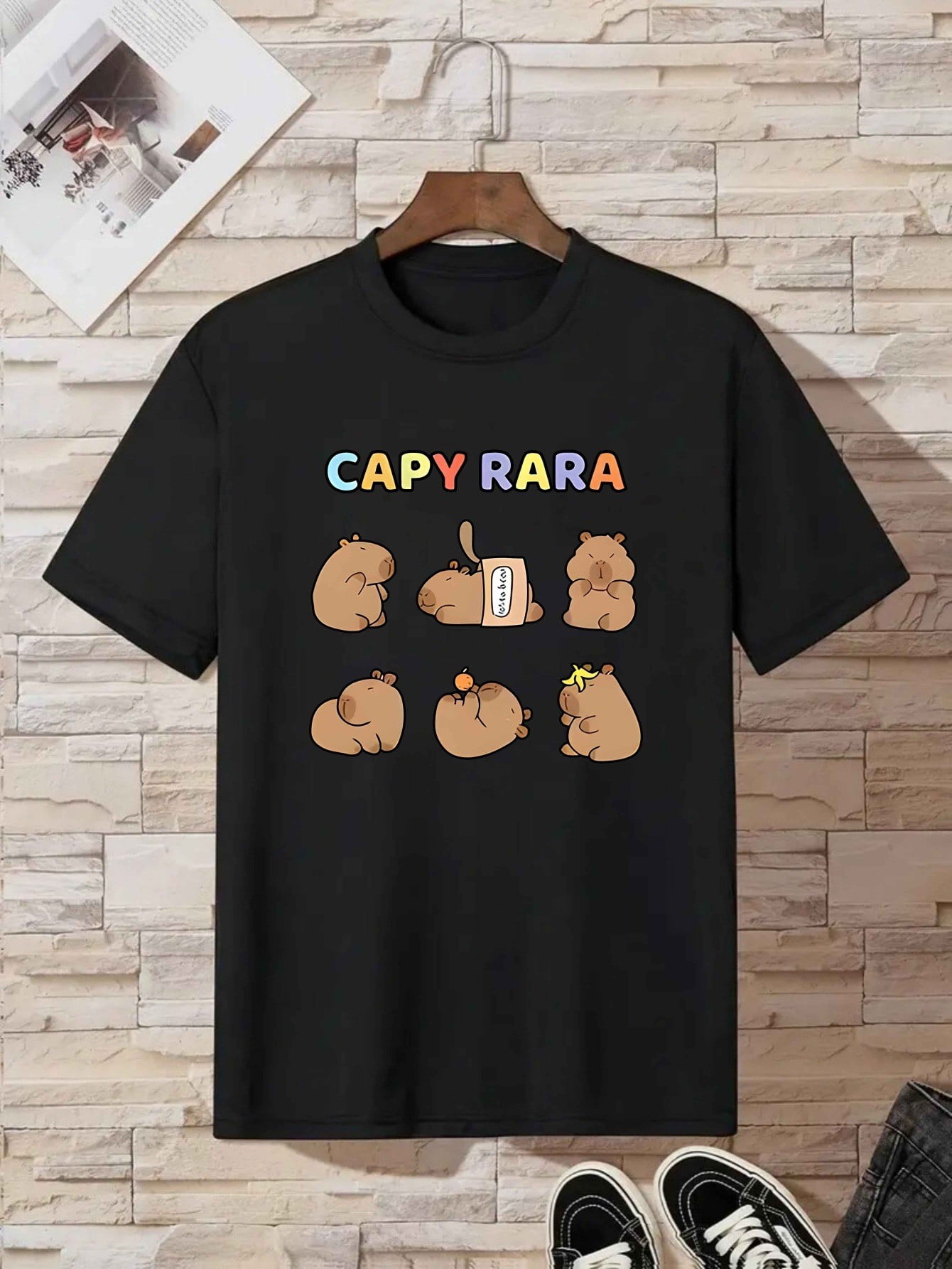 Capy Rara Boys' Cotton T-Shirt - Colorful Capybara Graphic, Crew Neck ...