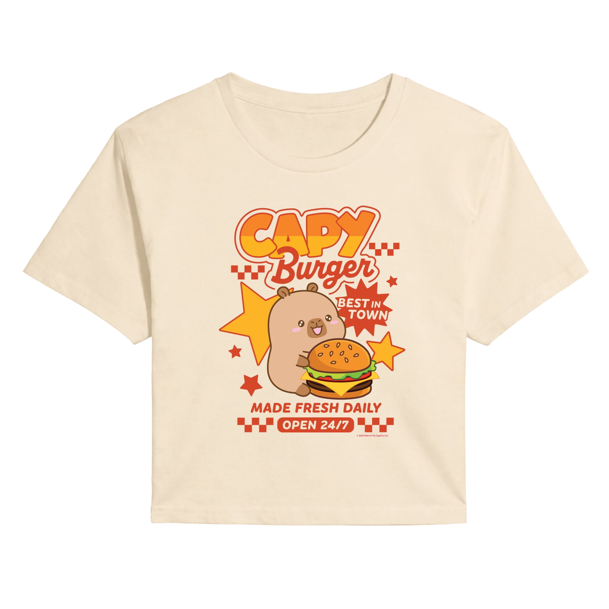CapyFun - Capybara Capy Burger - Juniors Cropped Graphic T-Shirt ...