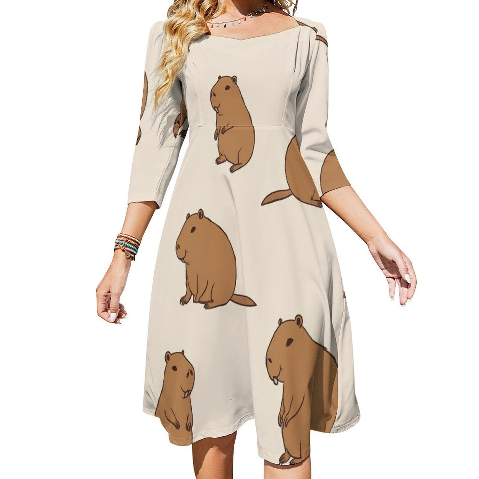 Capybara-1 Sweetheart Knot Flared Dress Fashion Design Large Size Loose ...
