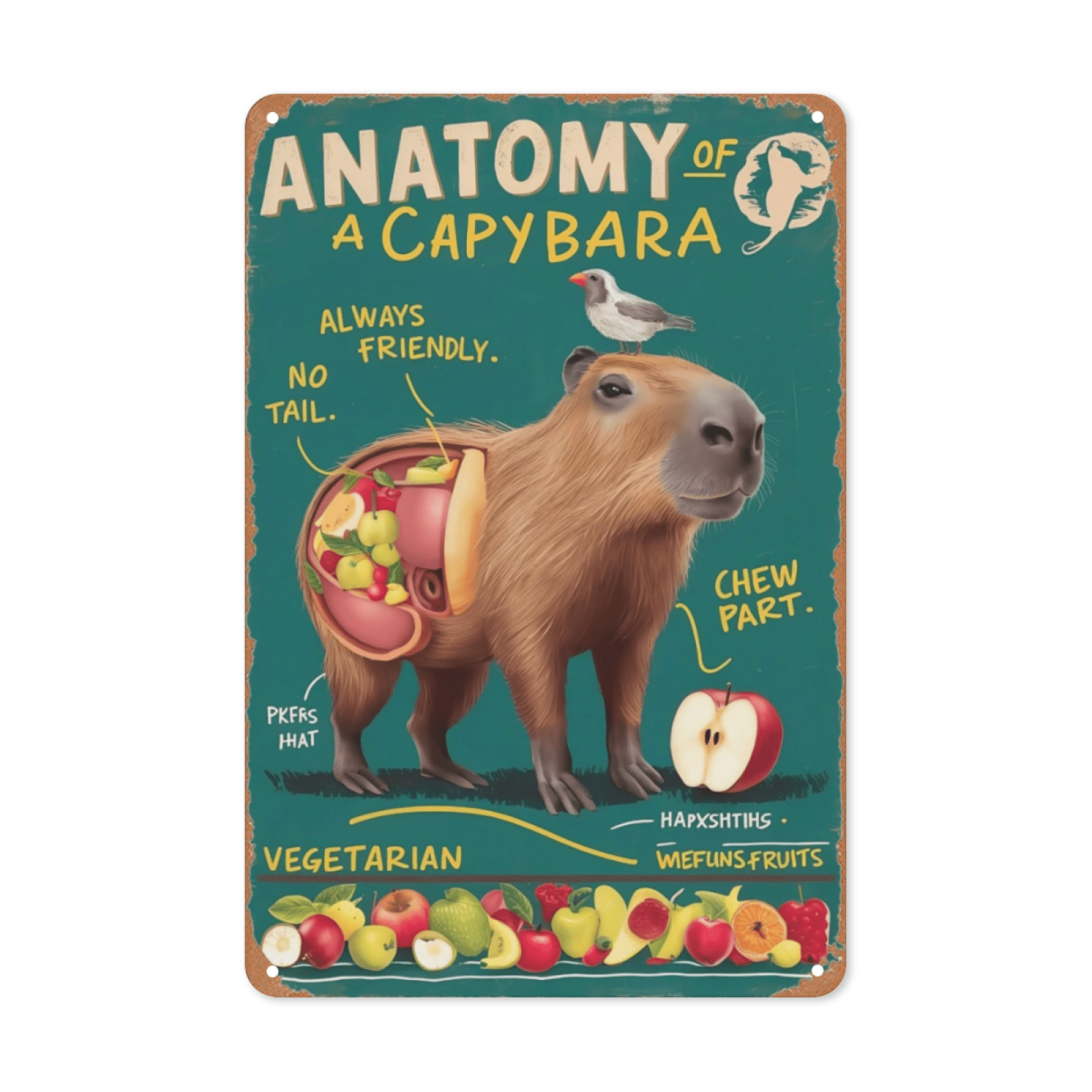 Capybara Anatomy metal sign Vintage Wildlife Decor Educational Chart ...