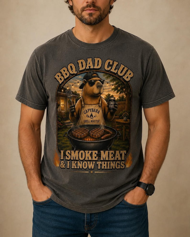Capybara BBQ Dad T-Shirt, Grill Master Graphic Tee, Vintage Animal ...