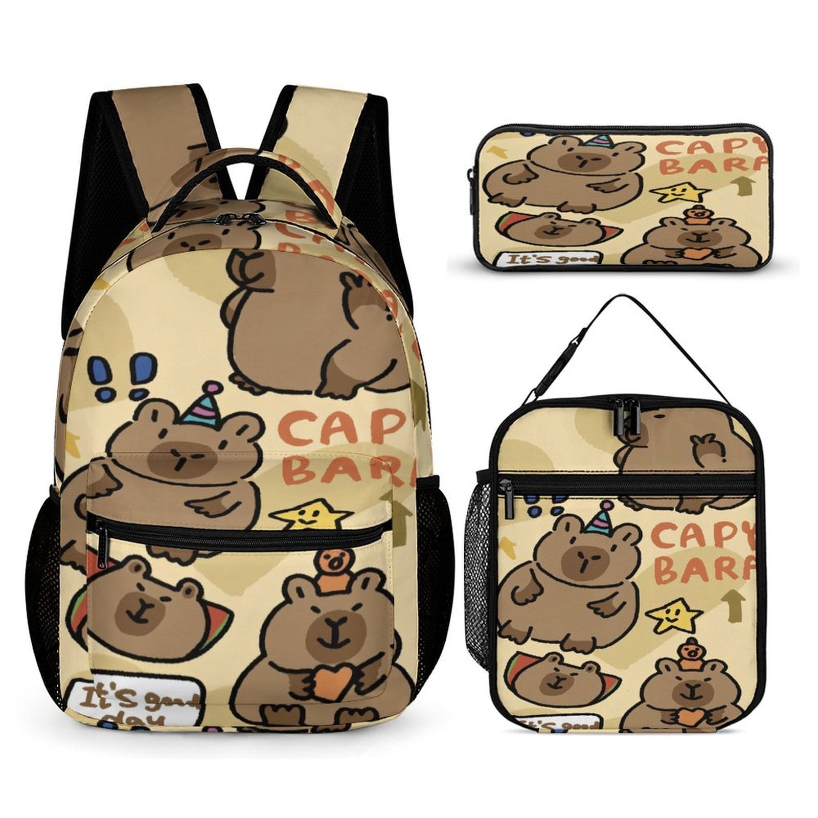 Capybara Backpack Cute 17 Inch 3 Piece Set with Insulated Lunch Bag and ...