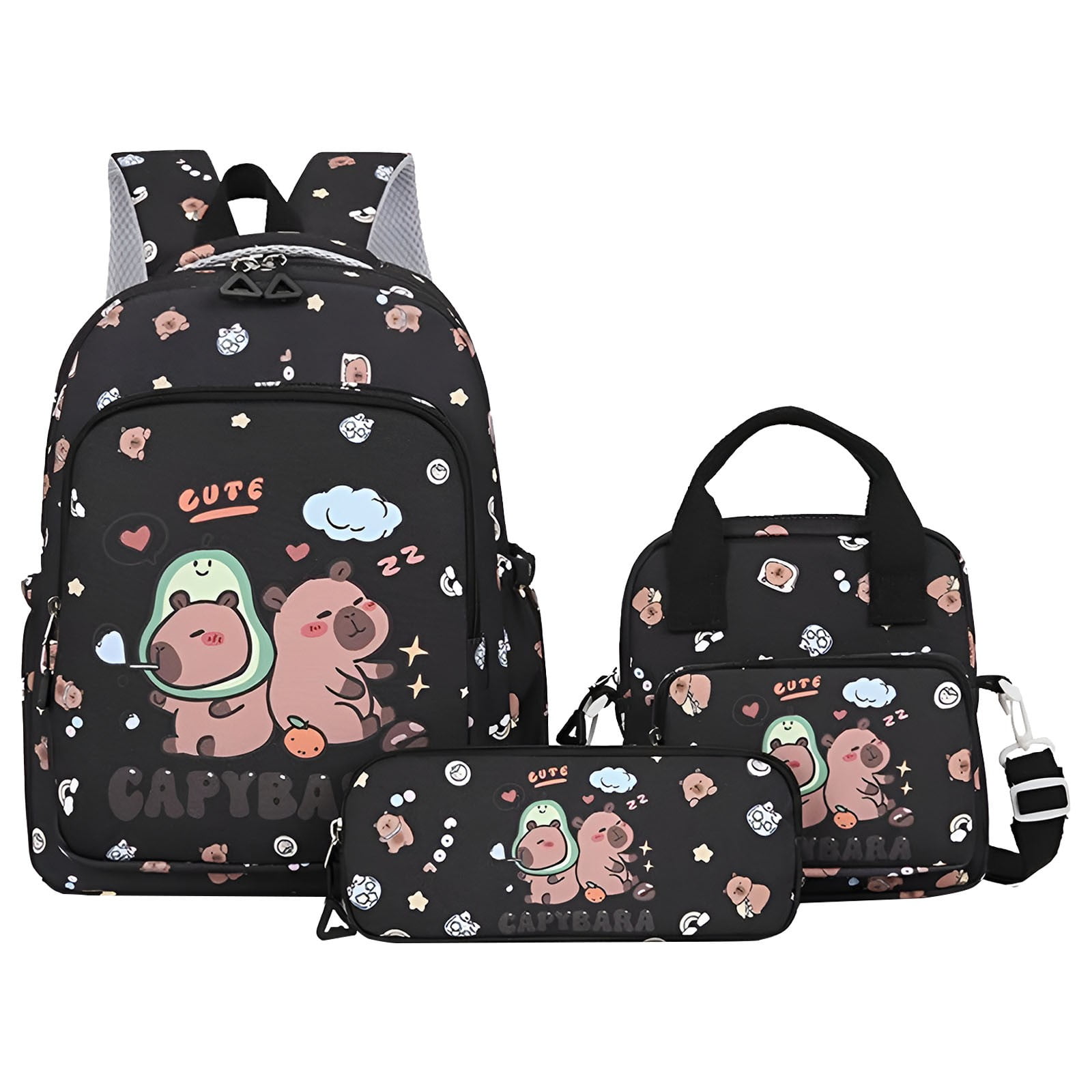 Capybara Backpack Cute Kawaii Backpack 3Pcs Set With Lunch Bag And ...