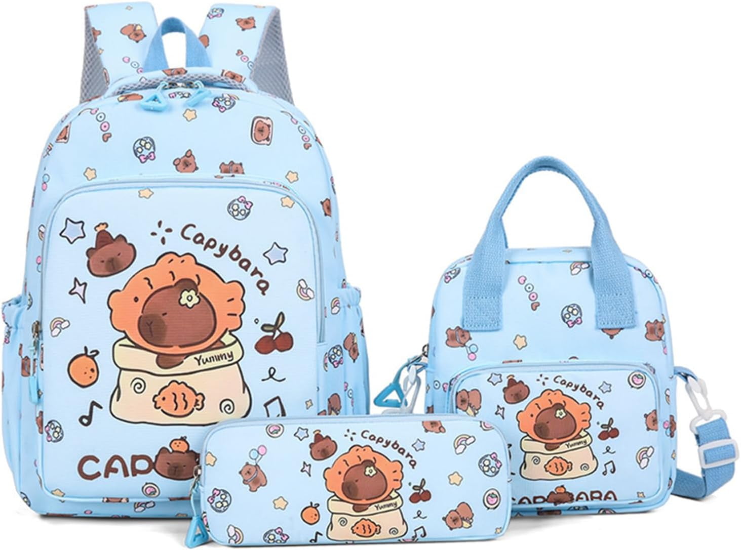 Capybara Backpack Kawaii Capibara 3 Set Bag Cute, Large-capacity Kawaii ...
