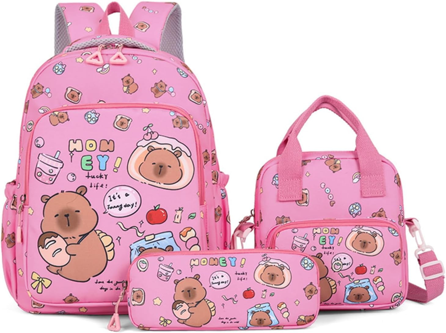 Capybara Backpack Kawaii Capibara 3 Set Bag Cute, Large-capacity Kawaii ...