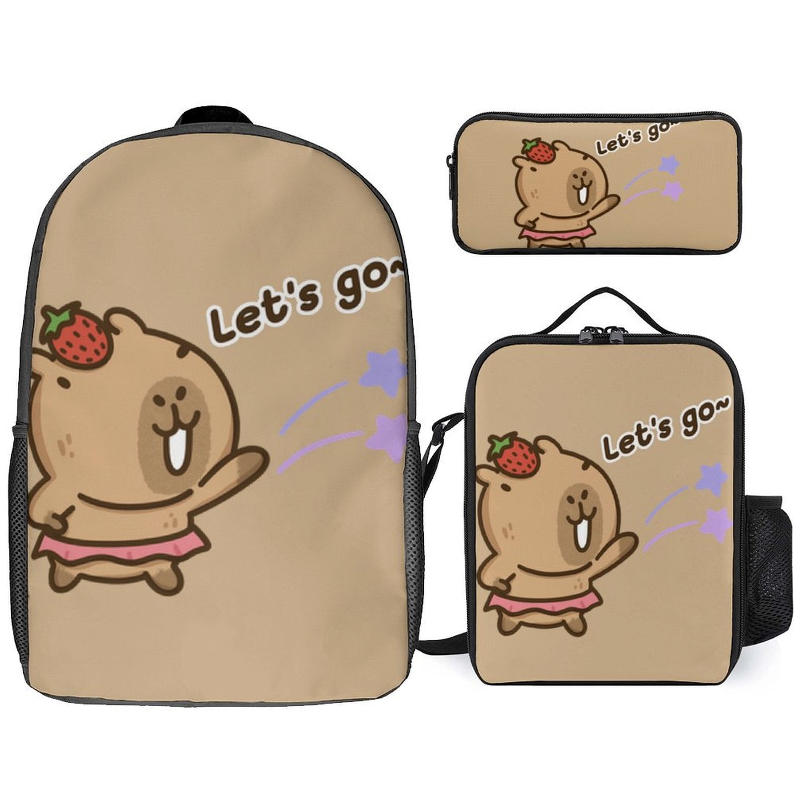 Capybara Backpack Set 17 inch Bags with Lunch Bag Pencilcase Capybara ...